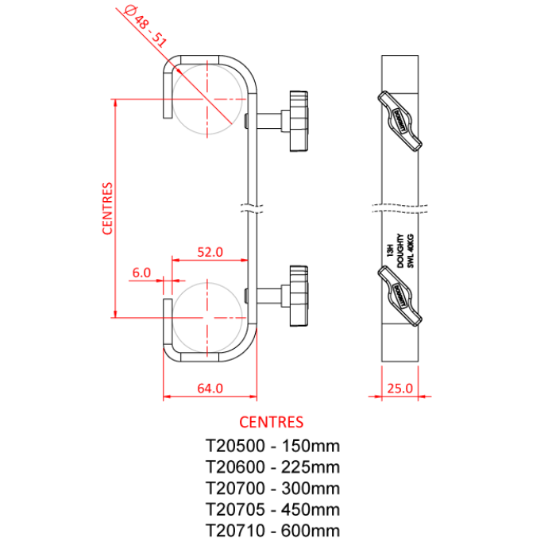 Doughty T20705 Double Hook Clamp 450mm Centre